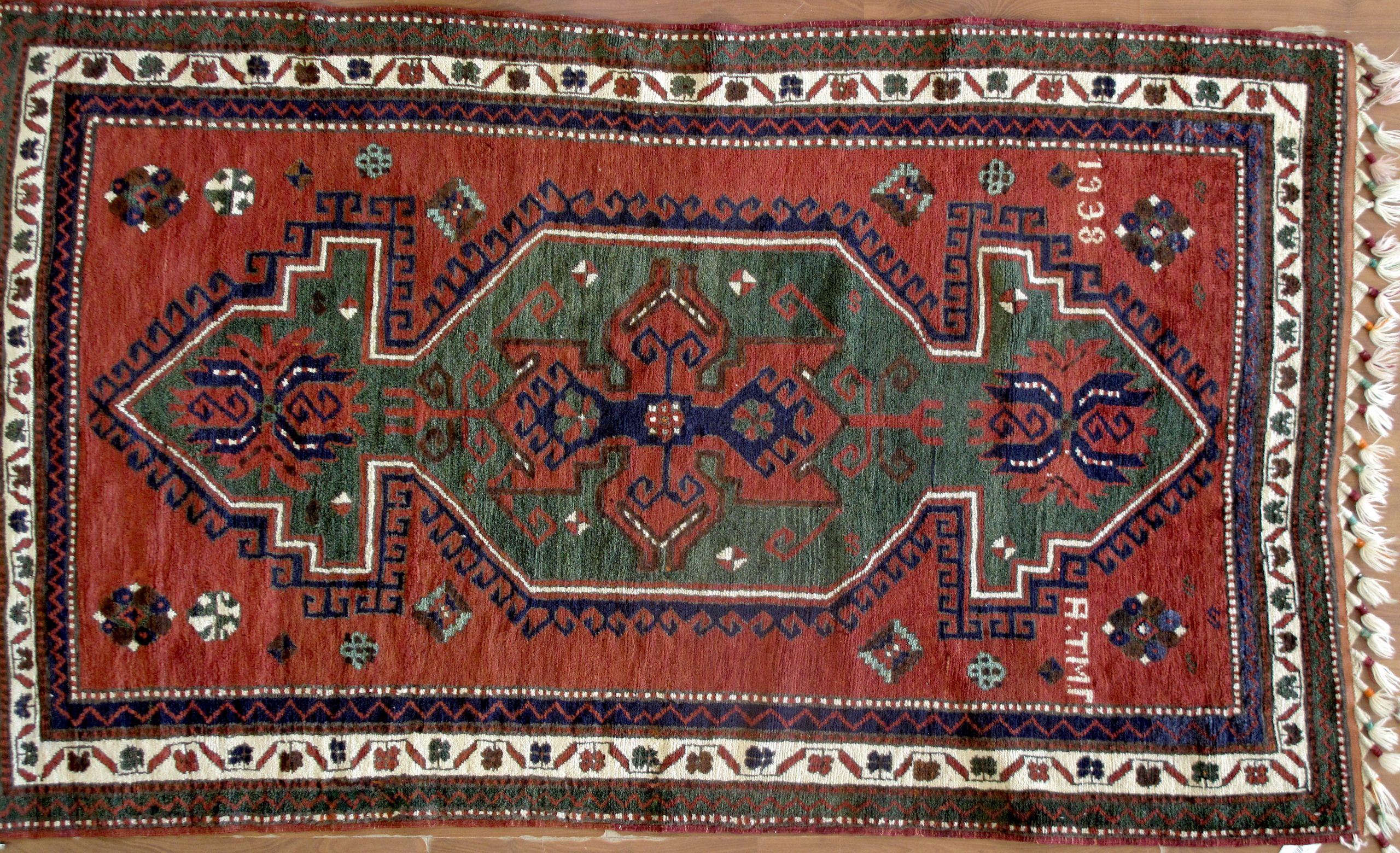 Semi Antique Armenian Kazak Red Green White 4-4×7-6 | Manoukian Rugs™